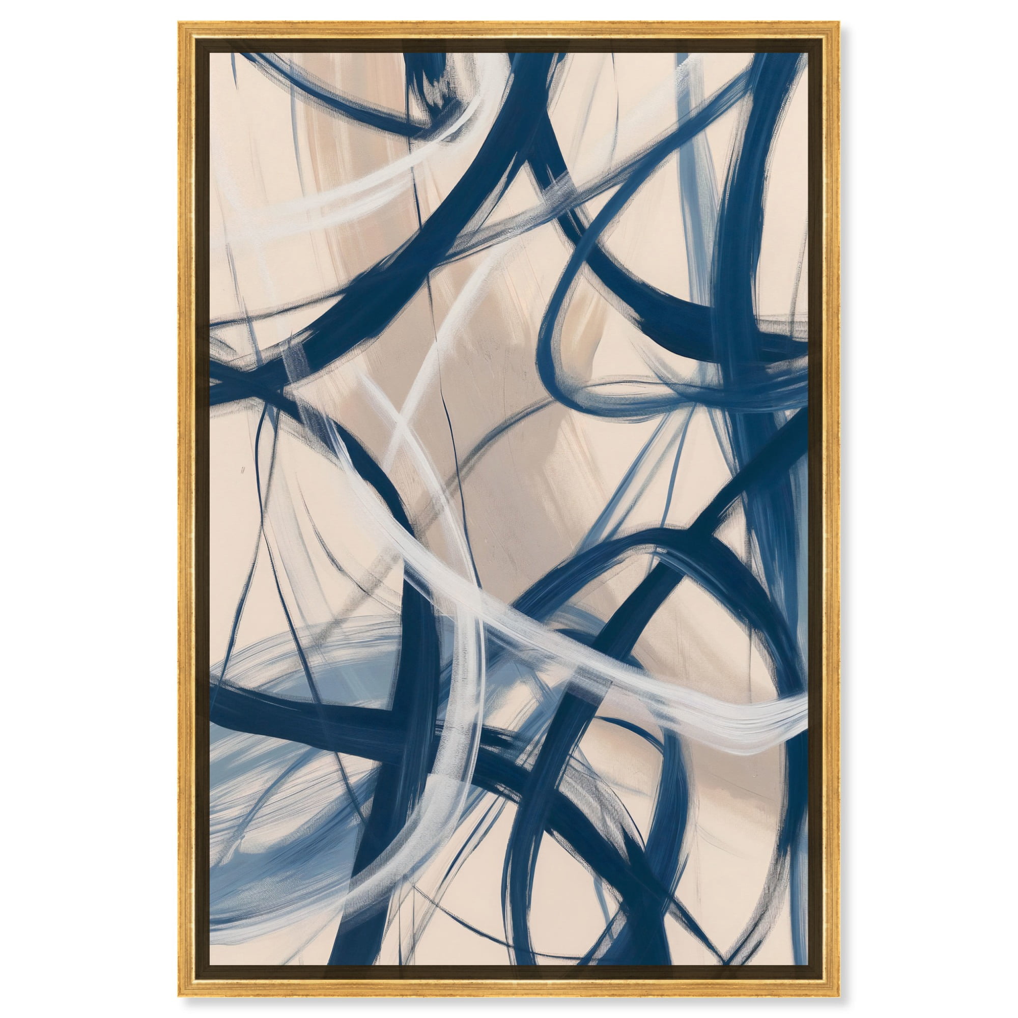 Blue Orbits Canvas Indigo Abstract Art by Art Remedy, Gold Frame, 20" x ...