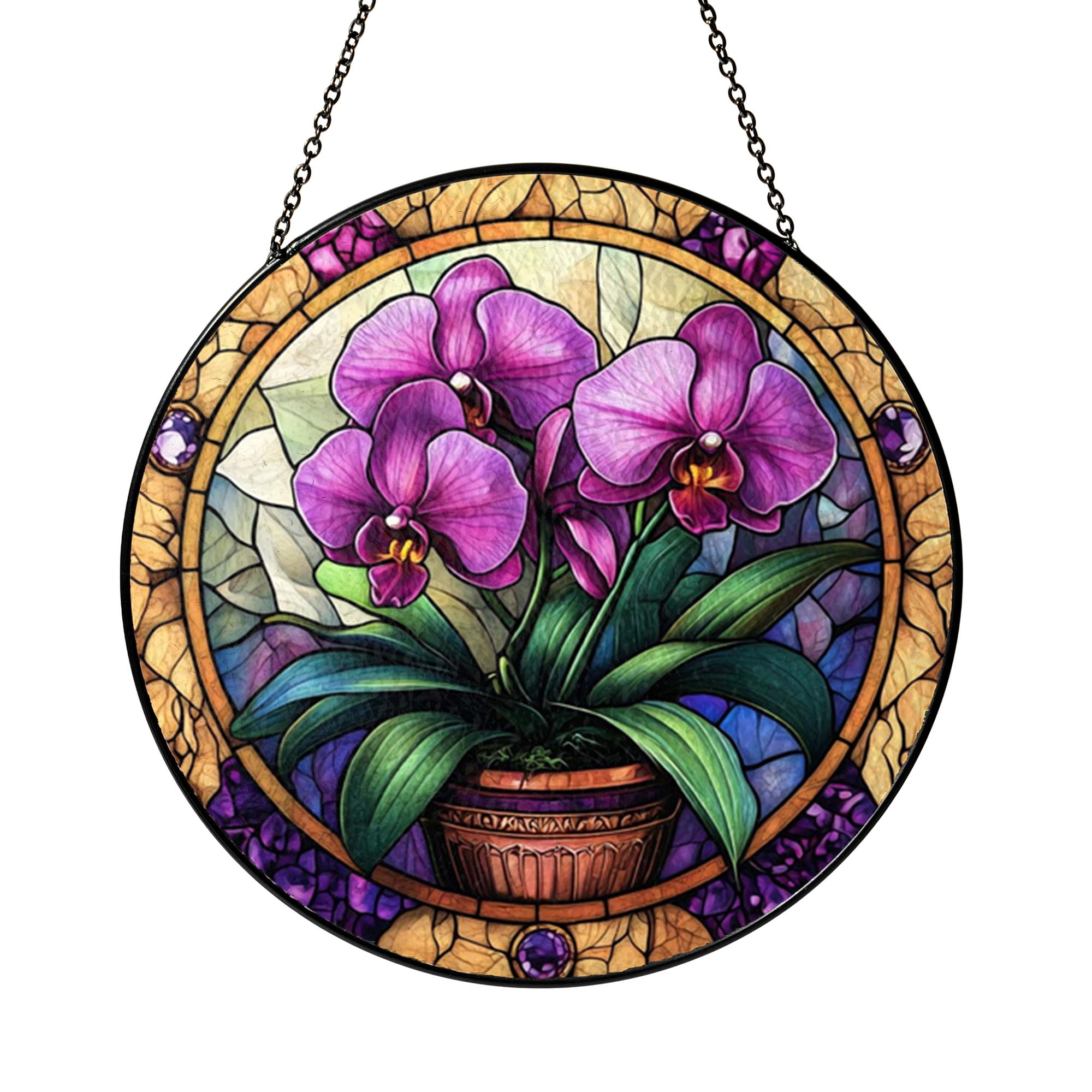 Blue Orchid Bloom Glass Suncatcher – Stained Glass Style Window Decor ...