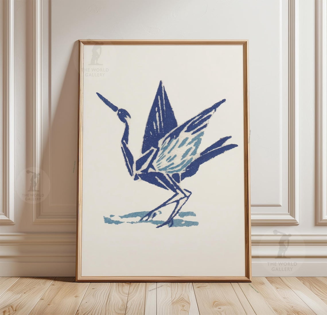 Blue Origami Crane Poster Minimal Japanese Bird Illustration Art ...