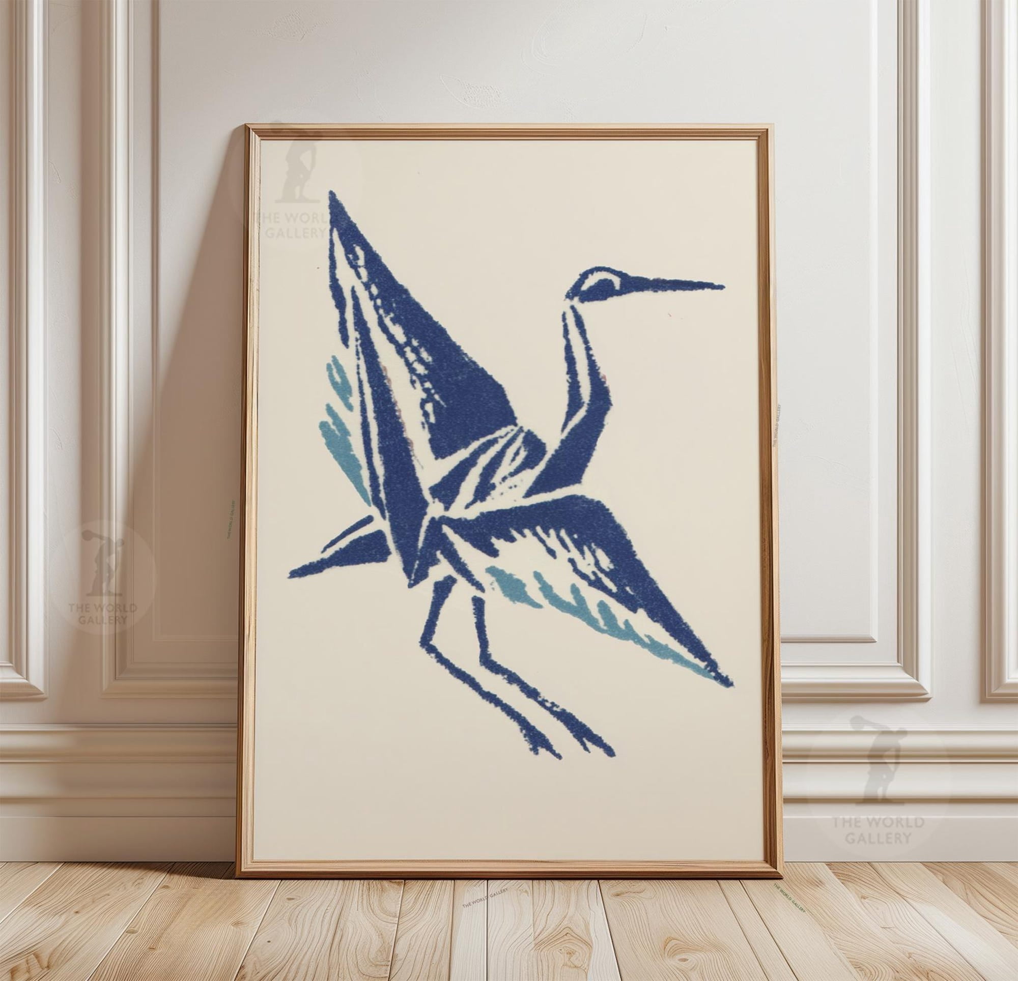 Blue Origami Crane Poster Minimal Japanese Bird Illustration Modern ...