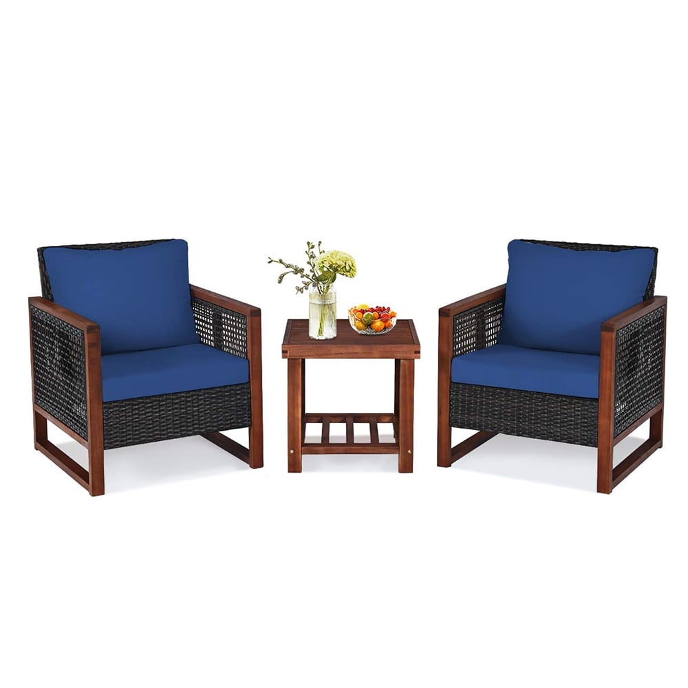 Blue Outdoor Patio Furniture Set, Wicker Chairs with Coffee Table ...