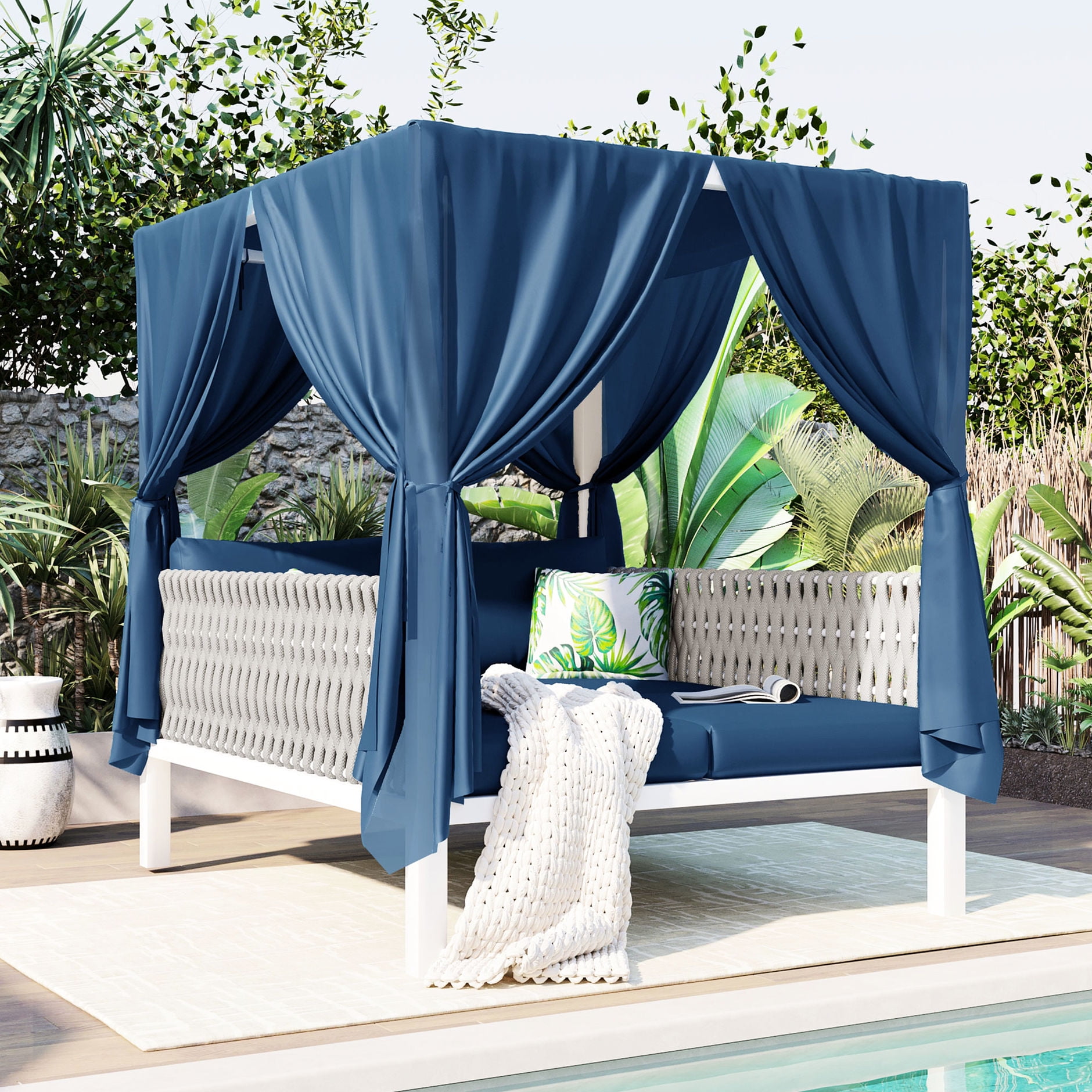 Blue Outdoor Sunbed, Versatile for Sunbathing and Reading - Walmart.com