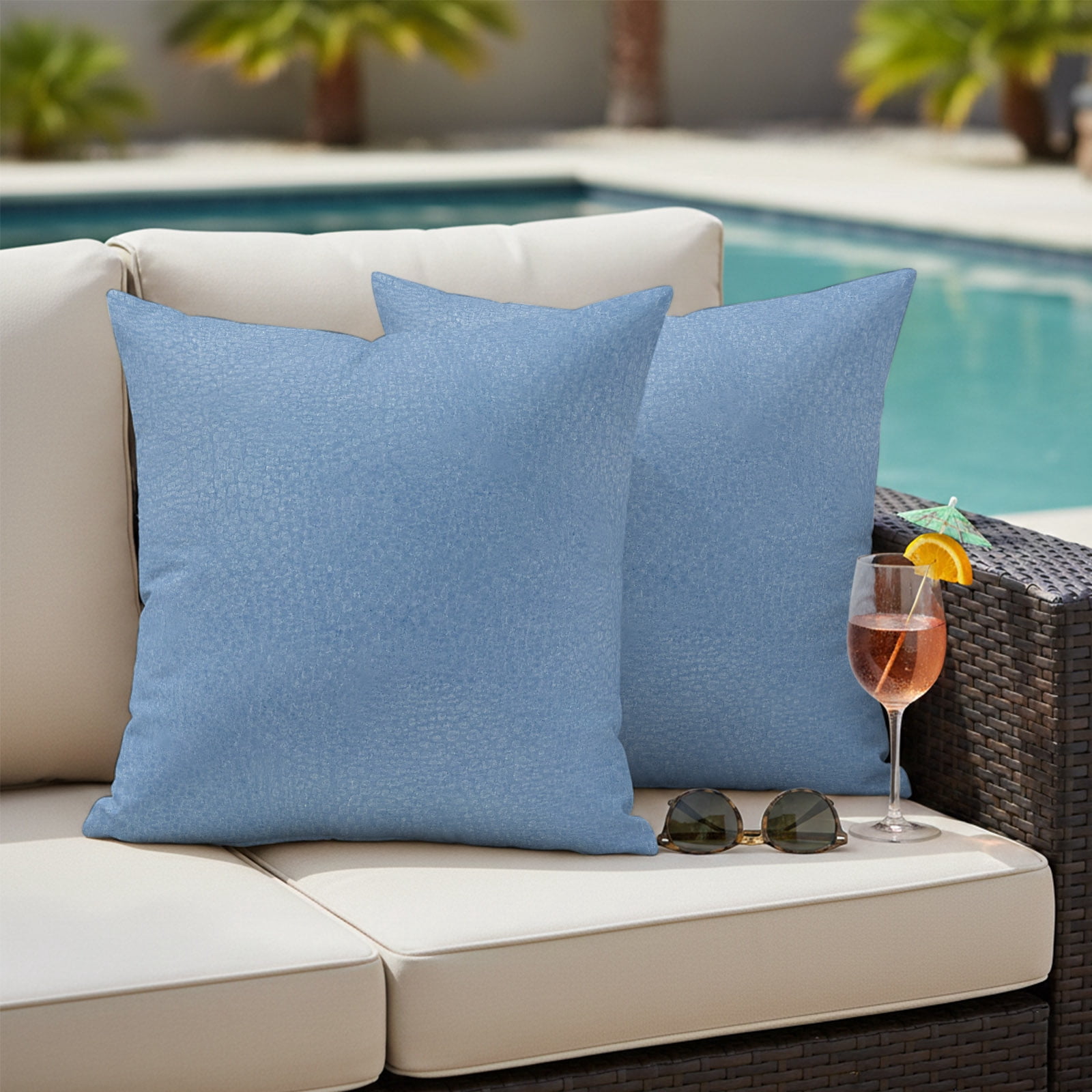 Blue Outdoor Waterproof Pillow Covers 18x18 Natural Solid Color Organic ...