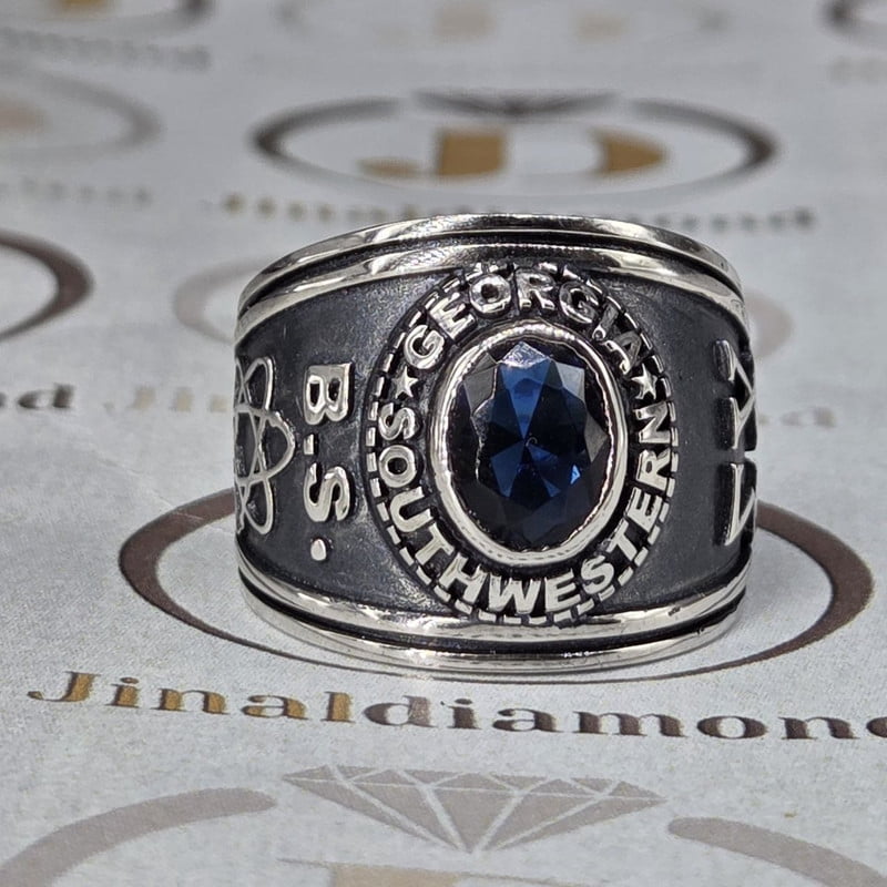 Blue Oval Cut Personalized Classic High School Ring Design School Ring ...