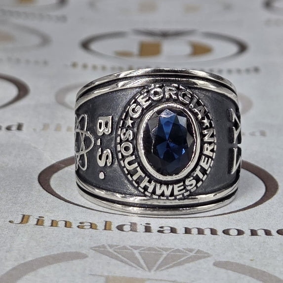 Blue Oval Cut Personalized Classic High School Ring Design School Ring ...