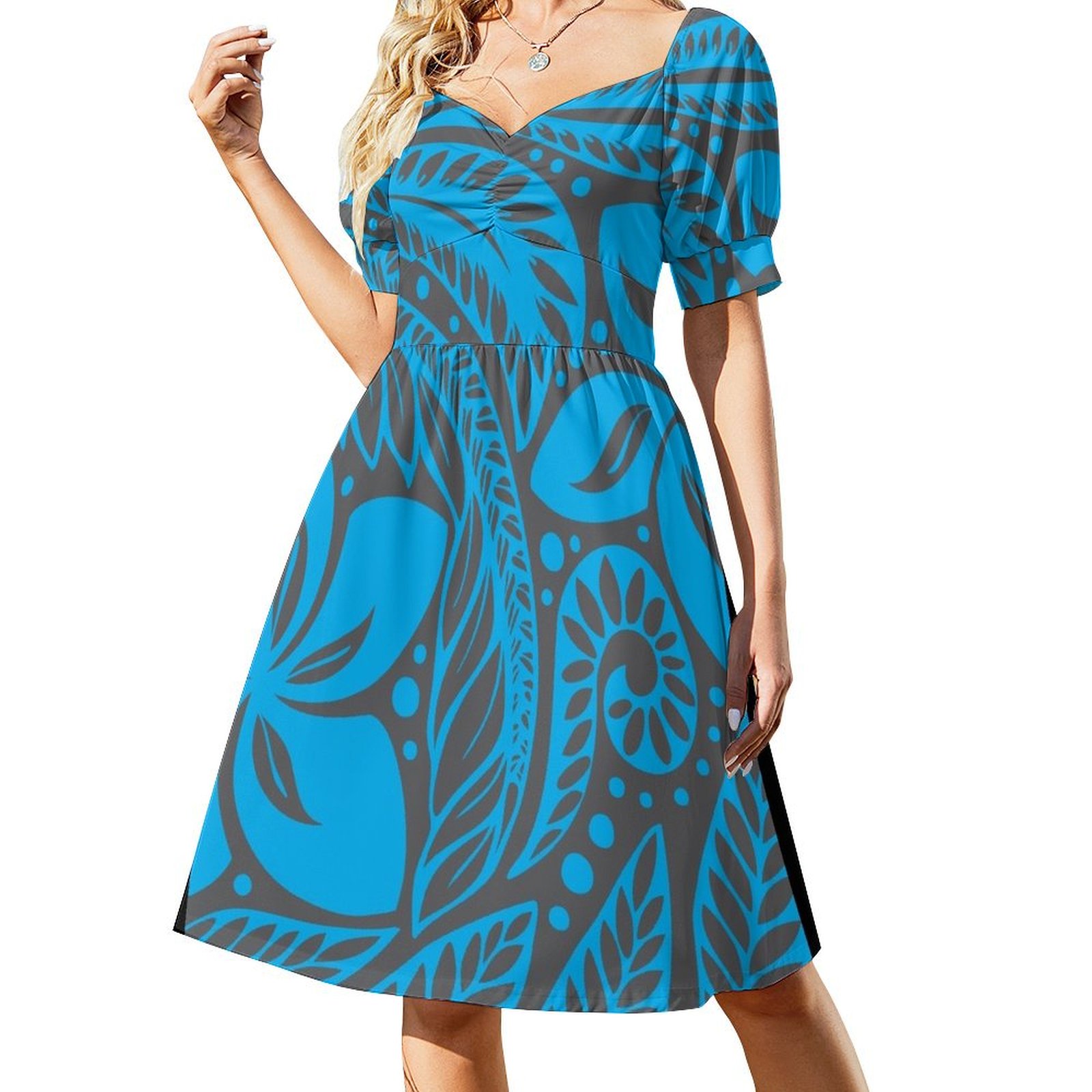 Blue Over Dark Grey Polynesian New Zealand Floral Tattoo Sleeveless ...