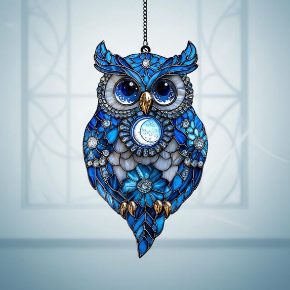 Blue Owl Acrylic Suncatcher Moon Stars Design Magical Bird Window ...