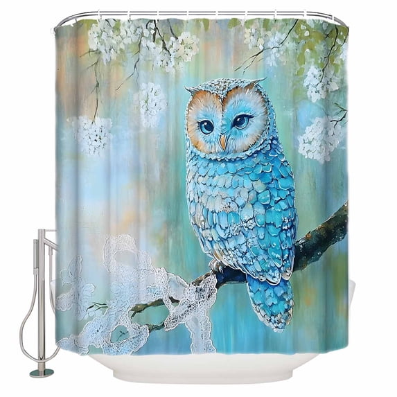 Blue Owl Bathroom Shower Curtains with 12 Hooks Polyester Waterproof ...