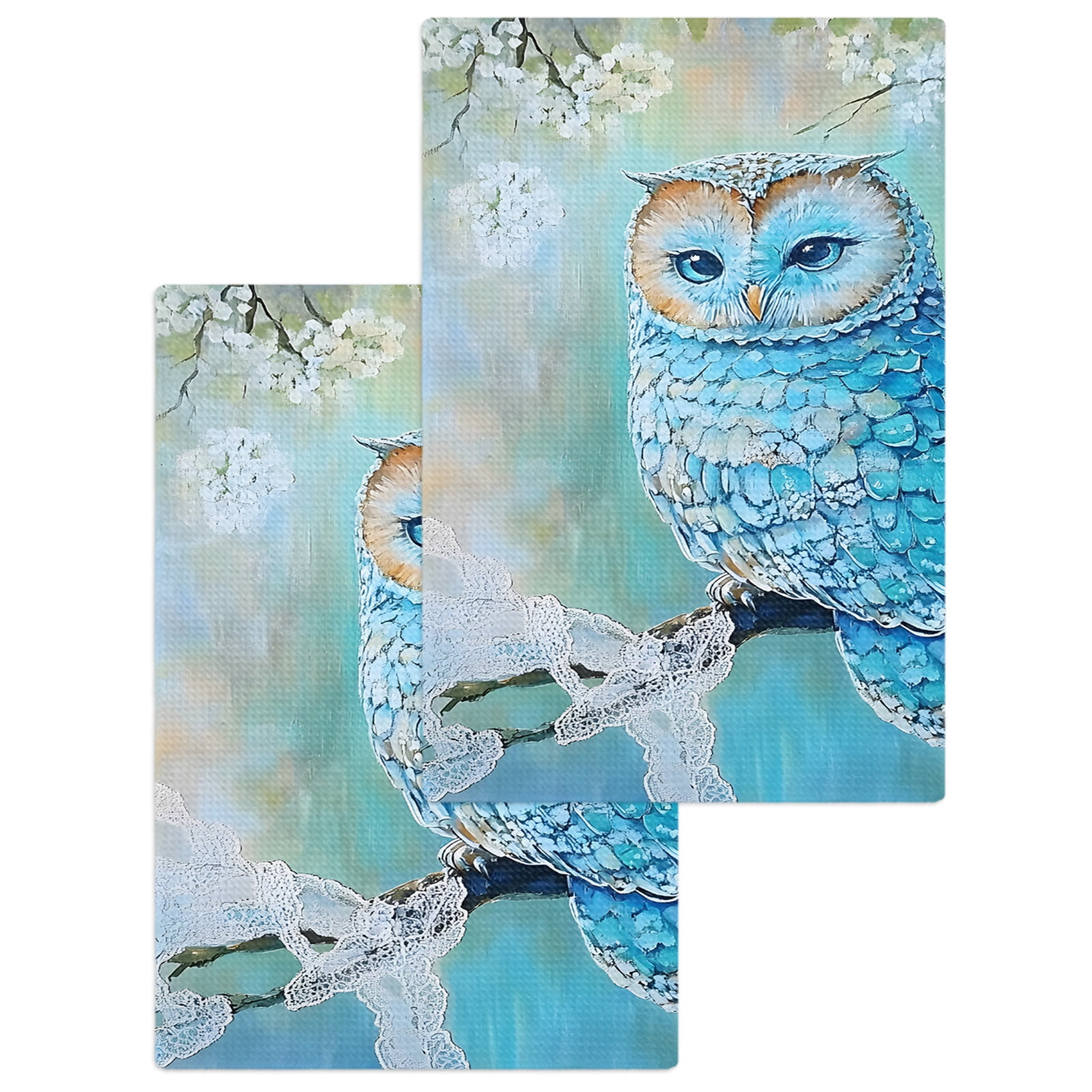 Blue Owl Kitchen Dish Towels for Drying Dishes Set of 2, Watercolor ...