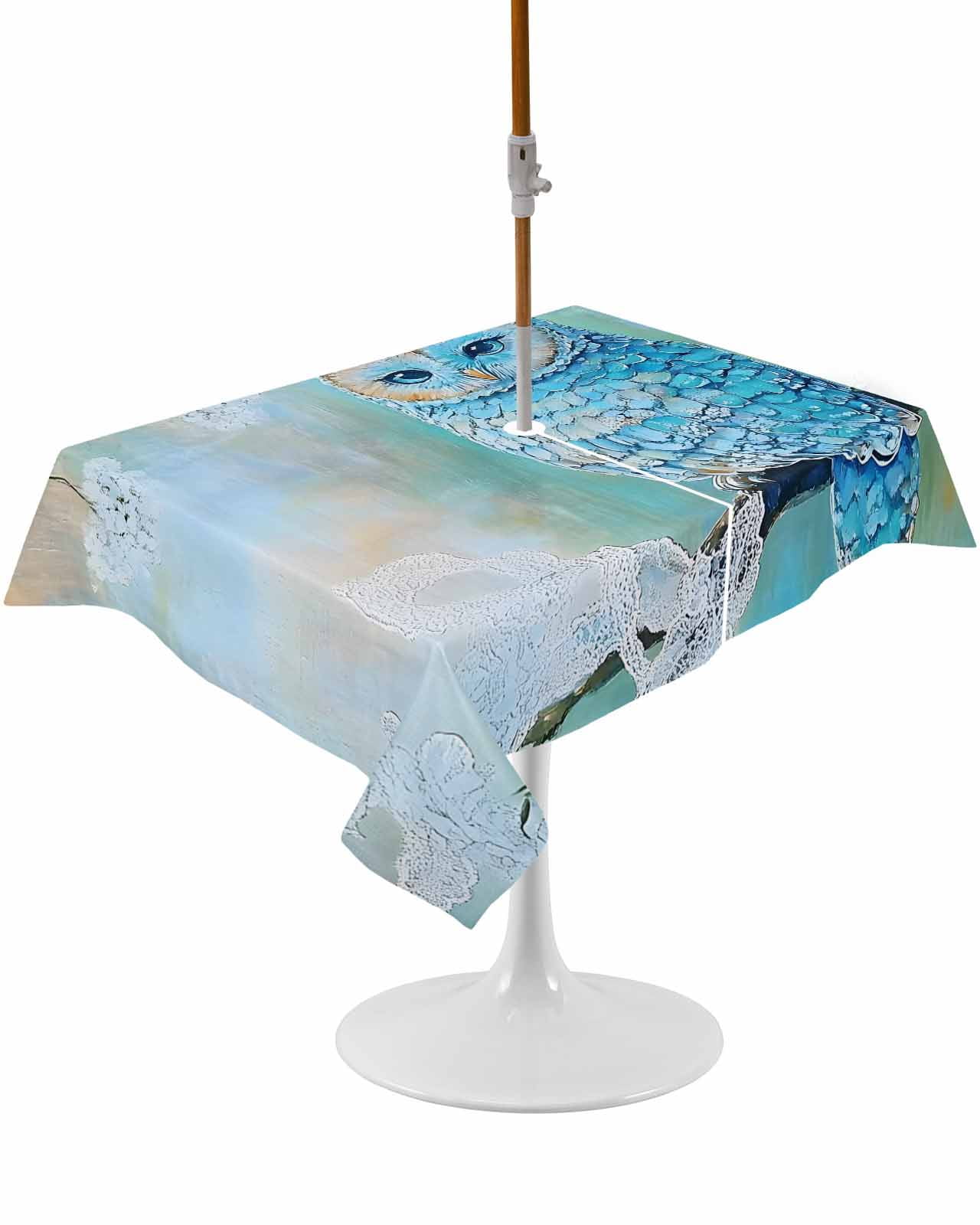 Blue Owl Rectangle Outdoor Tablecloth, Waterproof Table Cloth Cover ...