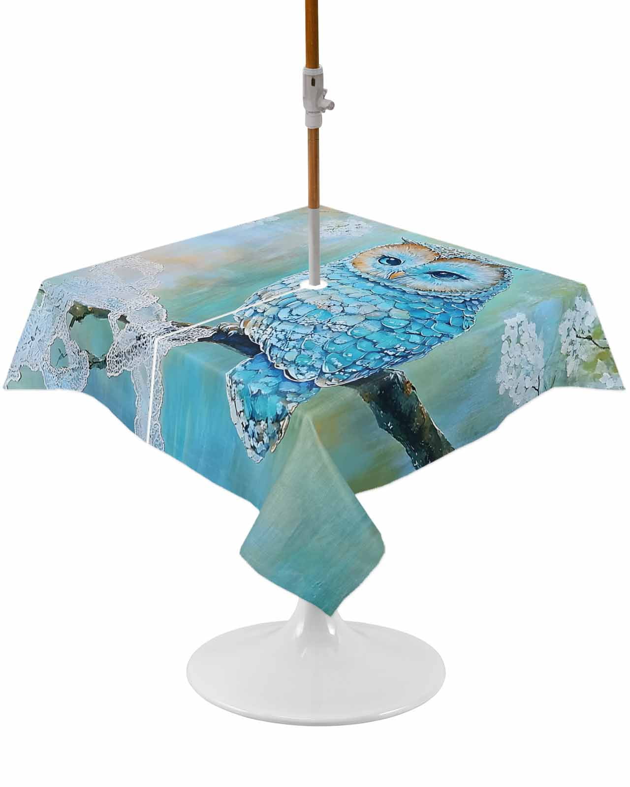 Blue Owl Square Outdoor Tablecloth, Waterproof Table Cloth Cover with ...