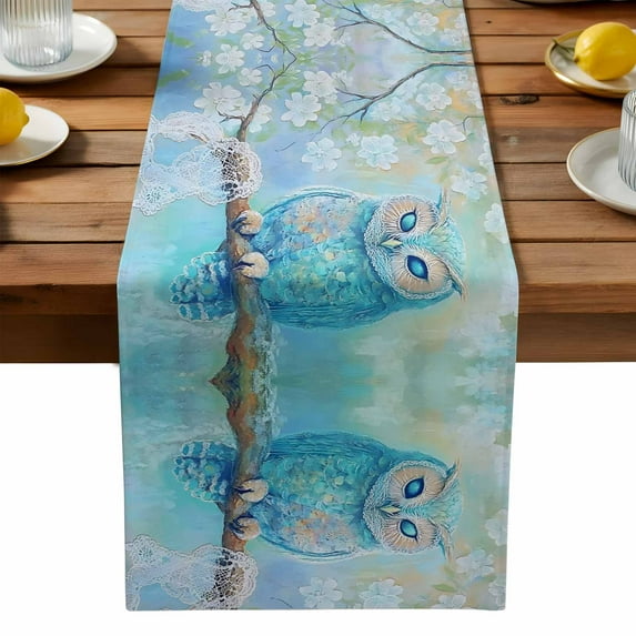 Blue Owl Table Runner, Vintage Branch Kitchen Table Runners Dress ...