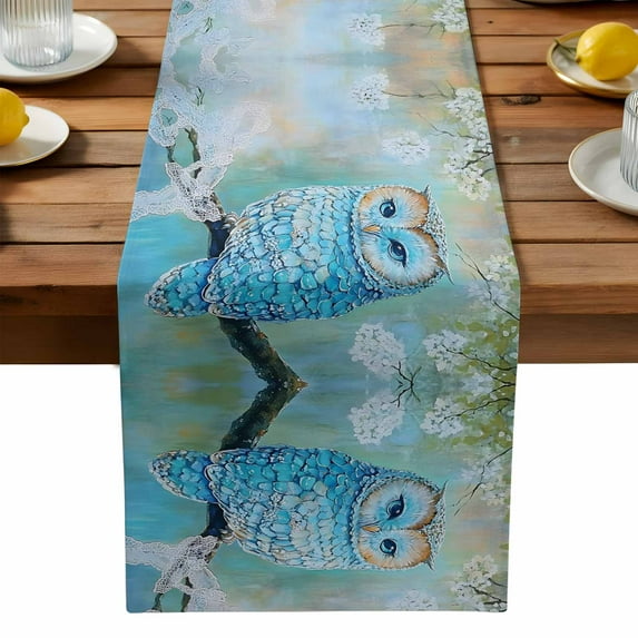 Blue Owl Table Runner, Vintage Branch Kitchen Table Runners Dress ...