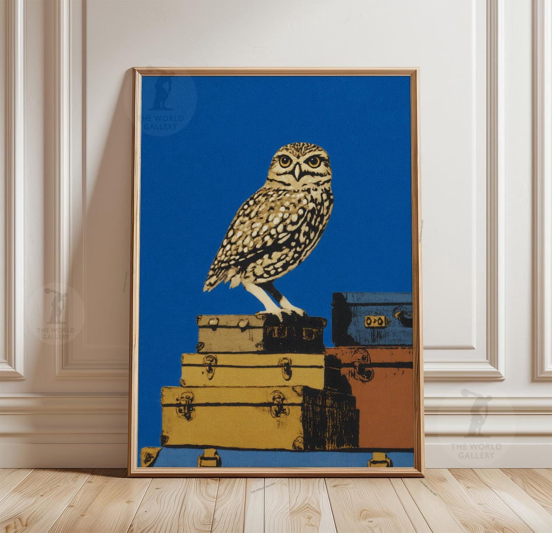 Blue Owl Travel Poster Vintage Suitcase Paper Wall Art Home Decor ...