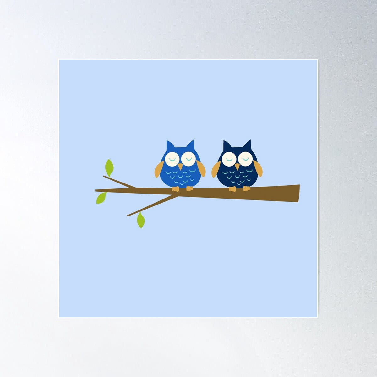Blue Owls Sitting On A Branch Poster Wall Art, Modern Wall Decor For ...