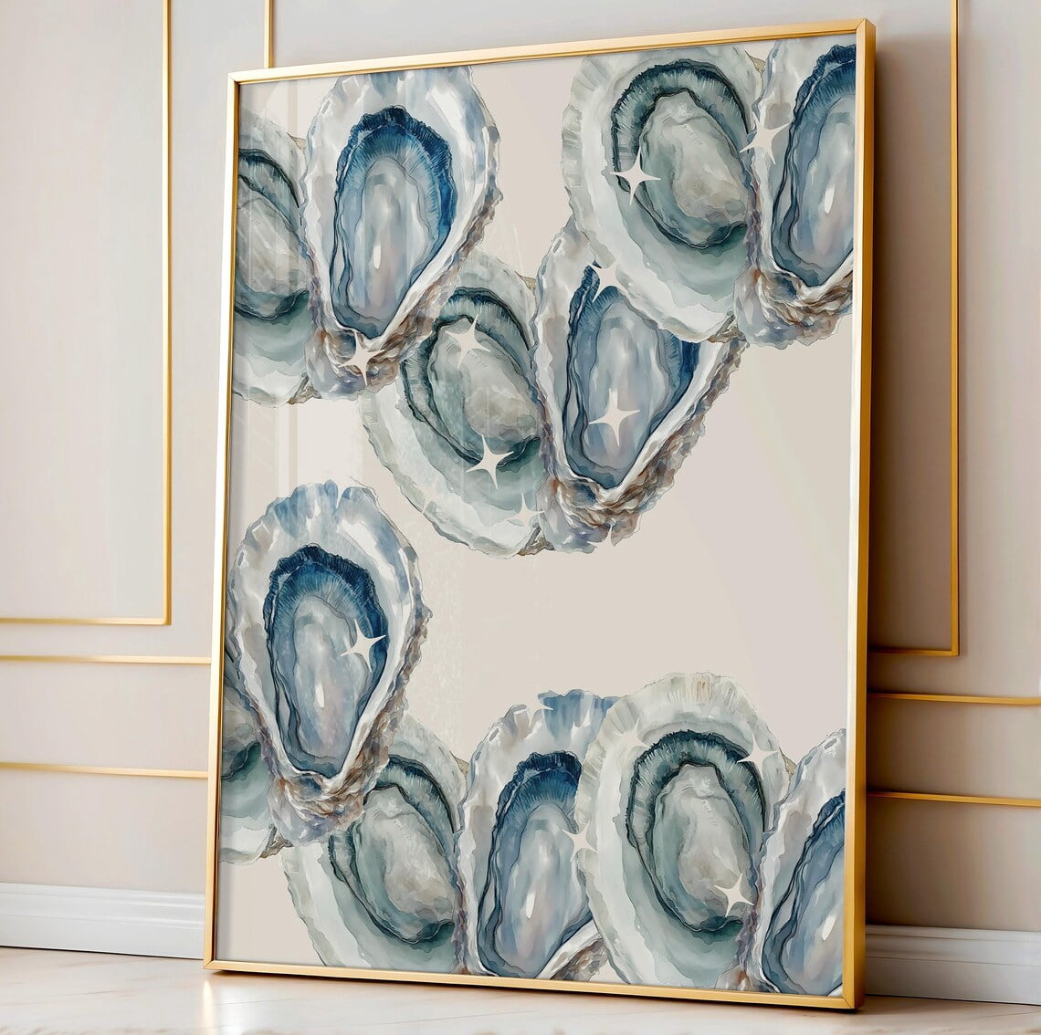 Blue Oyster Print, Aesthetic Coastal Beachy Print, Blue Preppy Wall Art ...