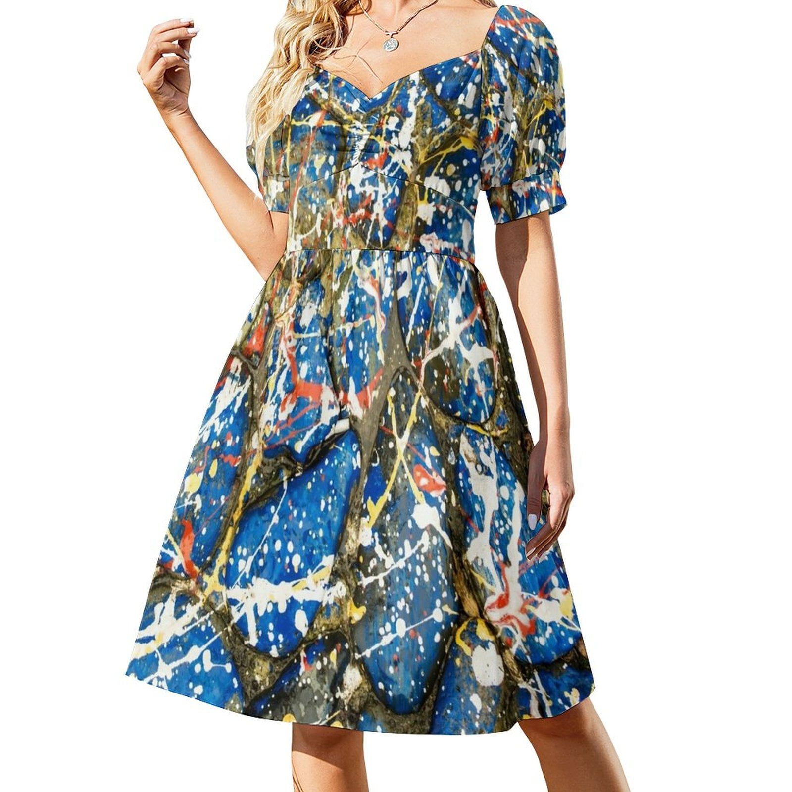 Blue Paint Drip Stones Sleeveless Dress women's evening dresses summer ...