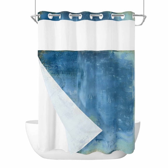 Blue Paint No Hook Shower Curtain and Snap in Liner Set, Modern ...