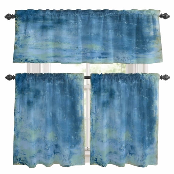 Blue Paint Kitchen Curtains Set for Windows, Modern Abstract Retro ...