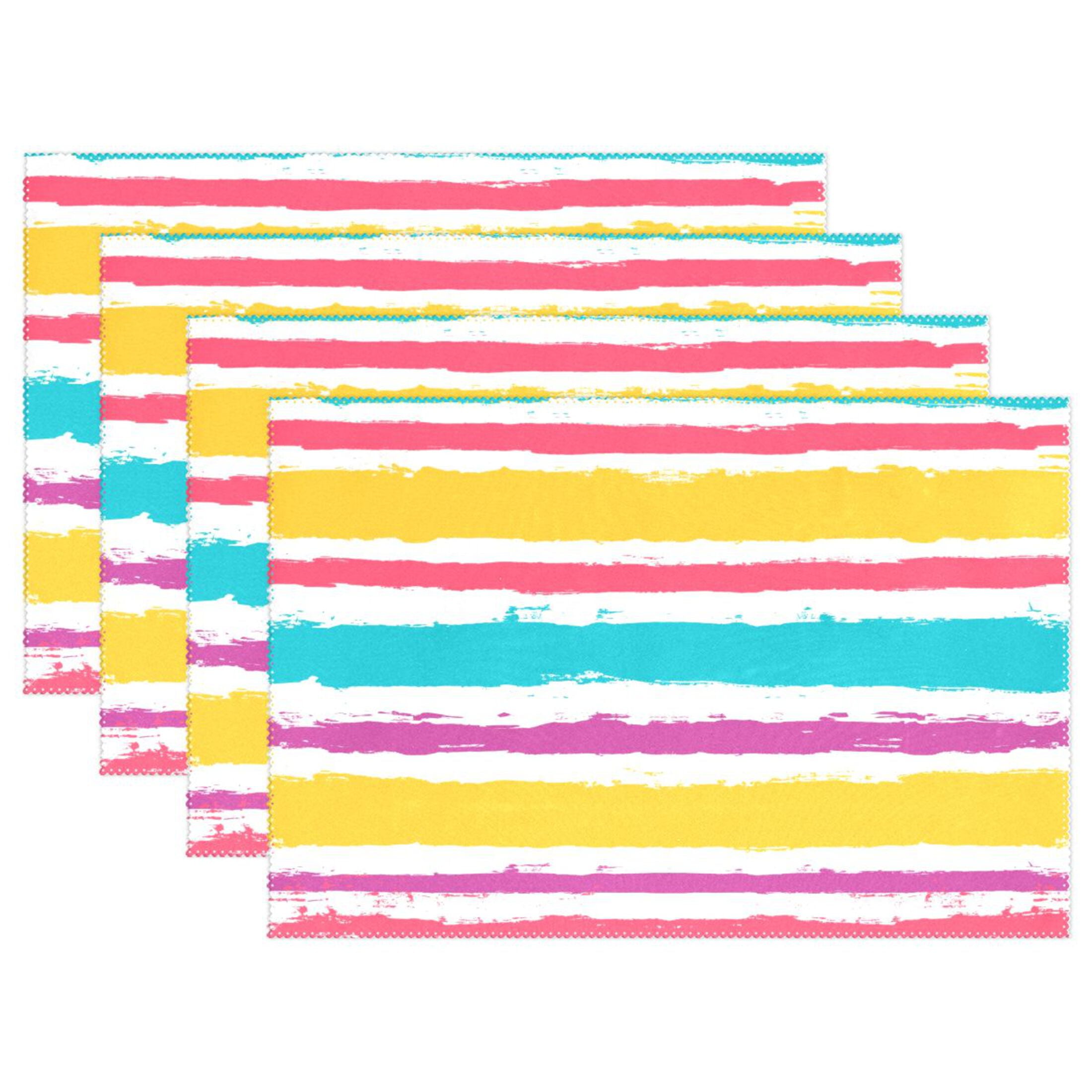 Blue Paint Lines 4 PCs Placemats Set Linen Non-Slip Table Mat ...