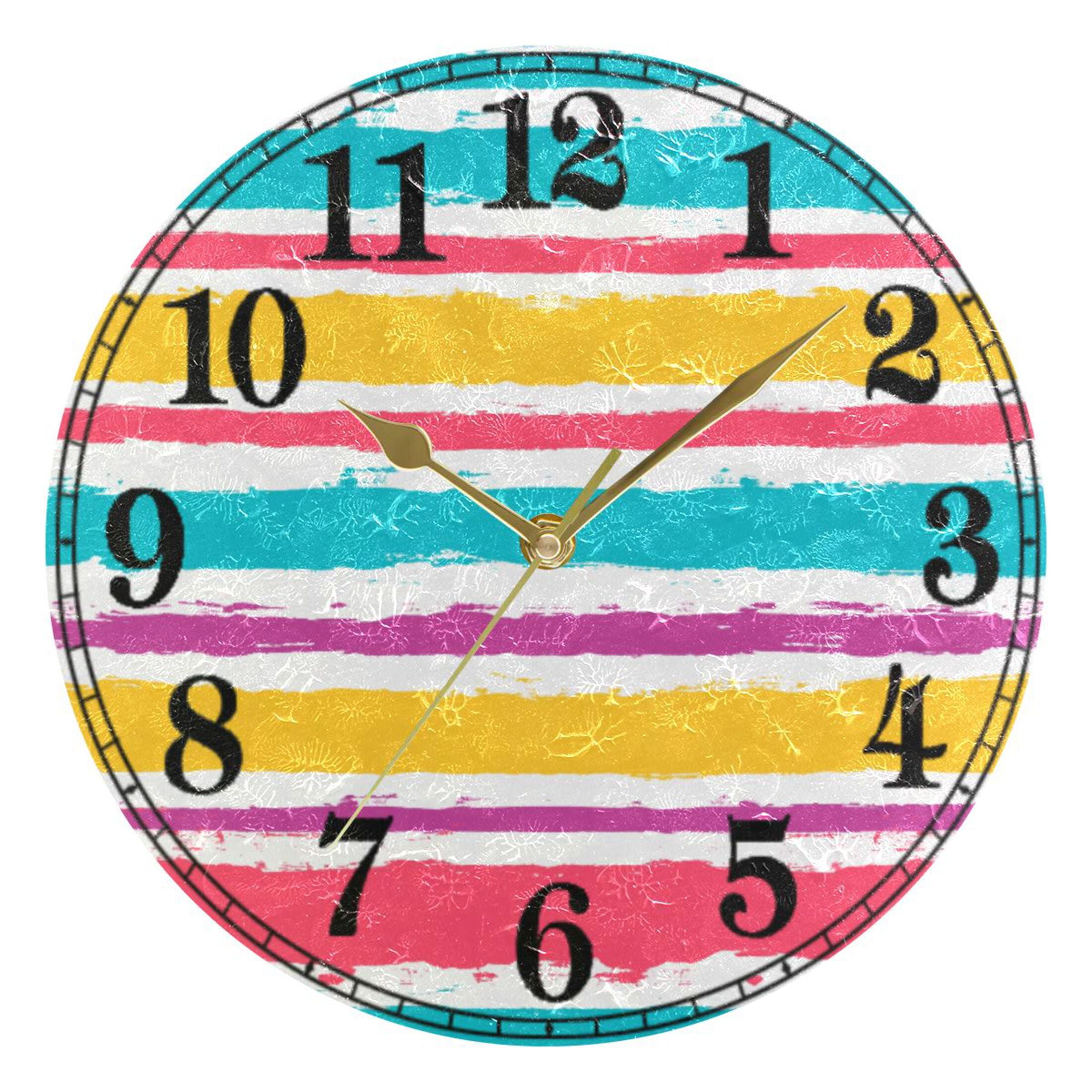 Blue Paint Lines Silent Wall Clock 10" Non-Ticking Battery Clock ...