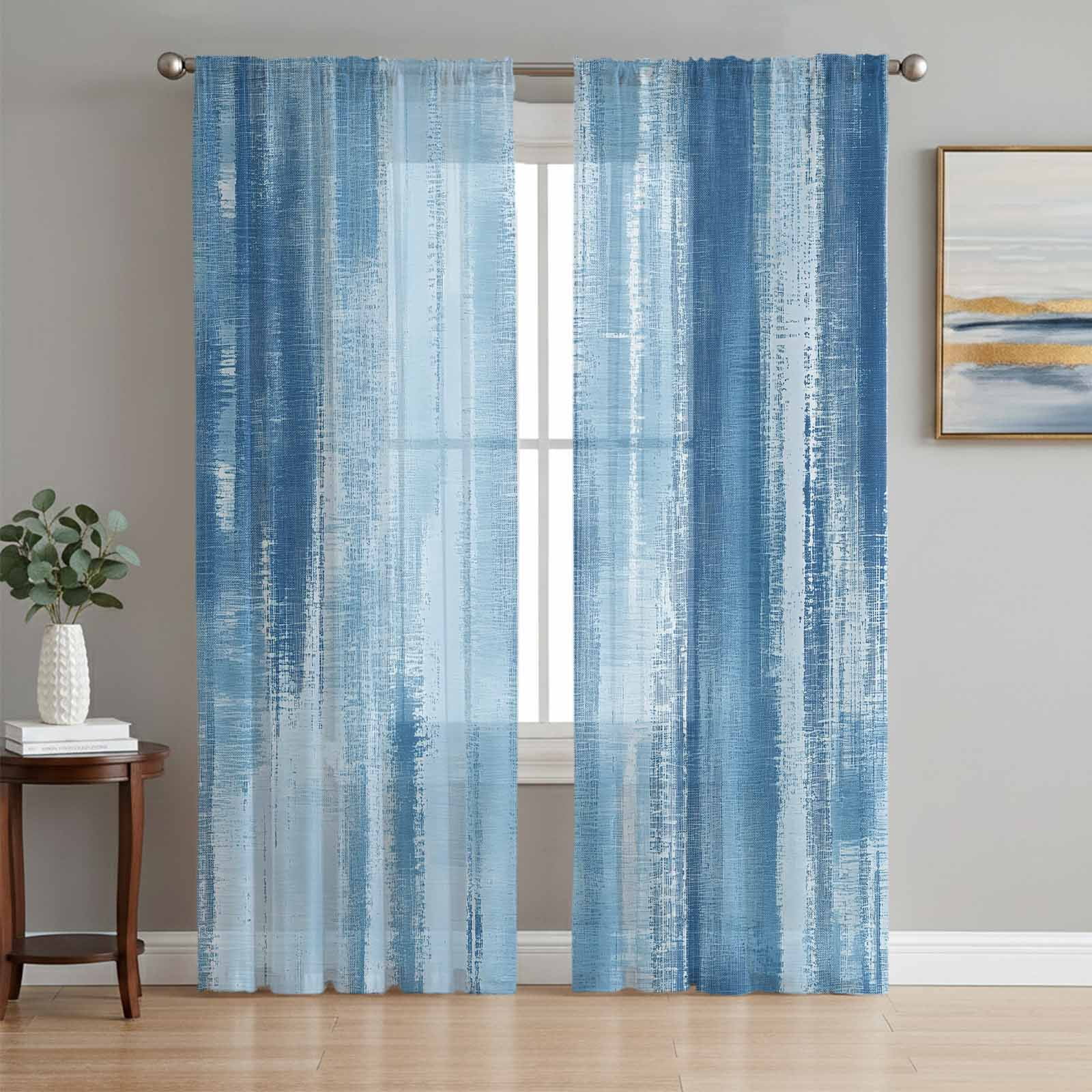 Blue Paint Sheer Curtains for Living Room Bedroom, Modern Abstract ...