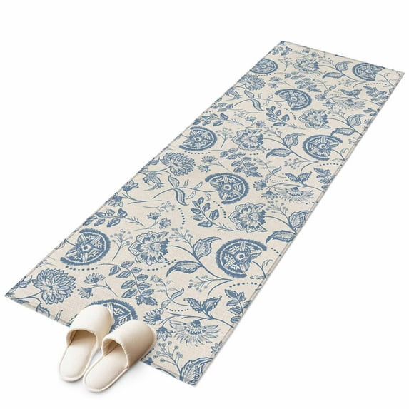 Blue Paisley 2'x6' Runner Rug, Vintage Boho Flower Botanical Leaf ...