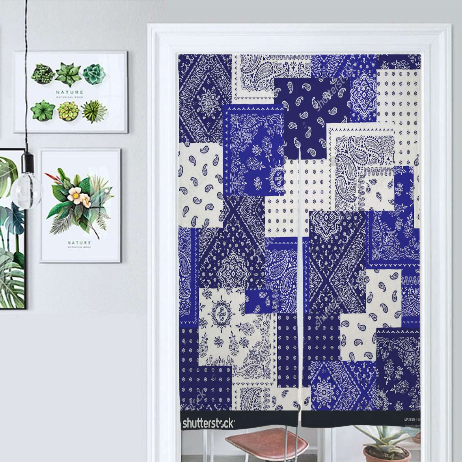 Blue Paisley Bandana Patchwork Door Curtain Nordic Living Room ...