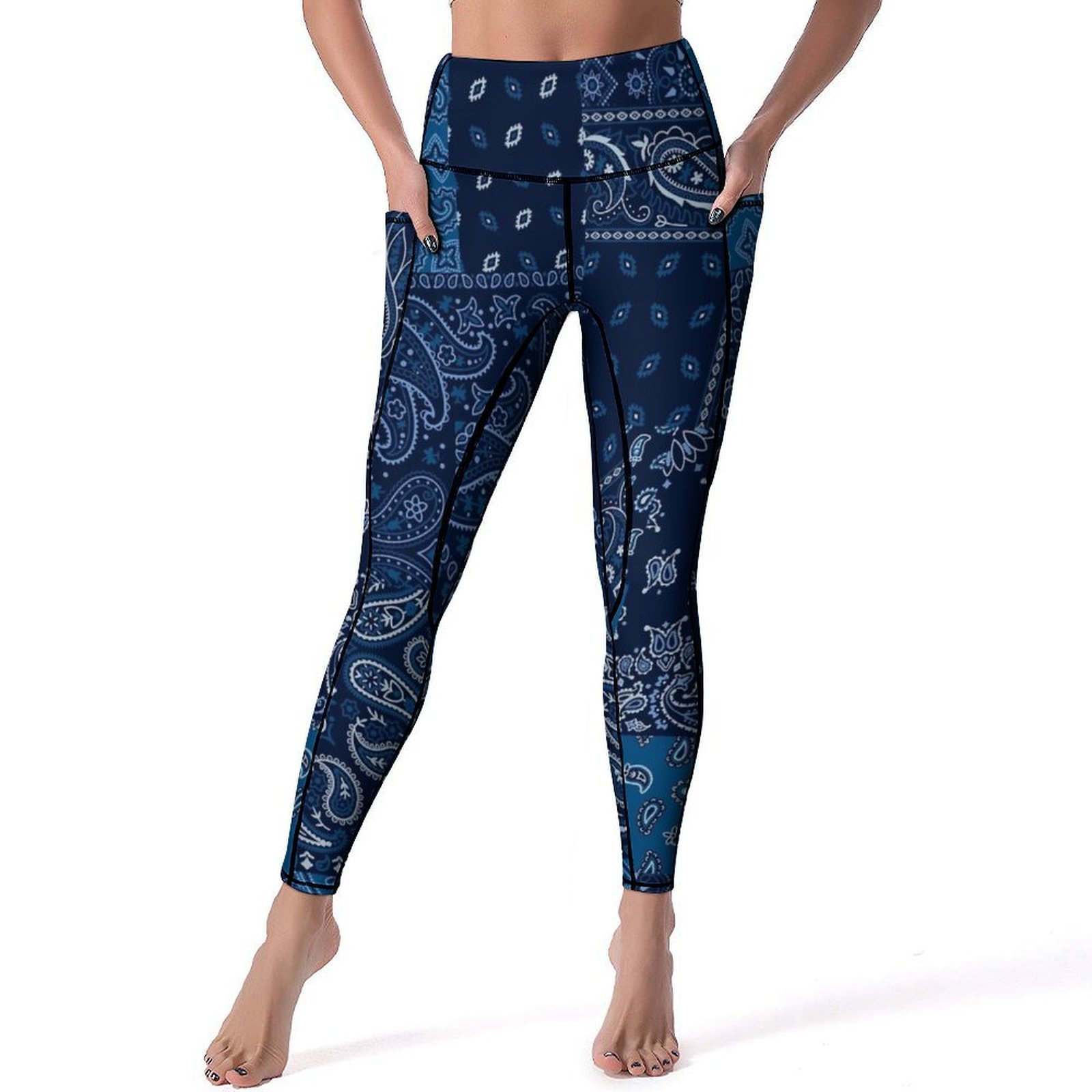 Blue Paisley Bandana Patchwork Leggings Legging Gym Gym Pants Gym ...