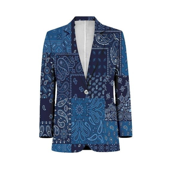 Blue Paisley Bandana Patchwork Men's Suit Blazer Casual Party Wear Slim ...