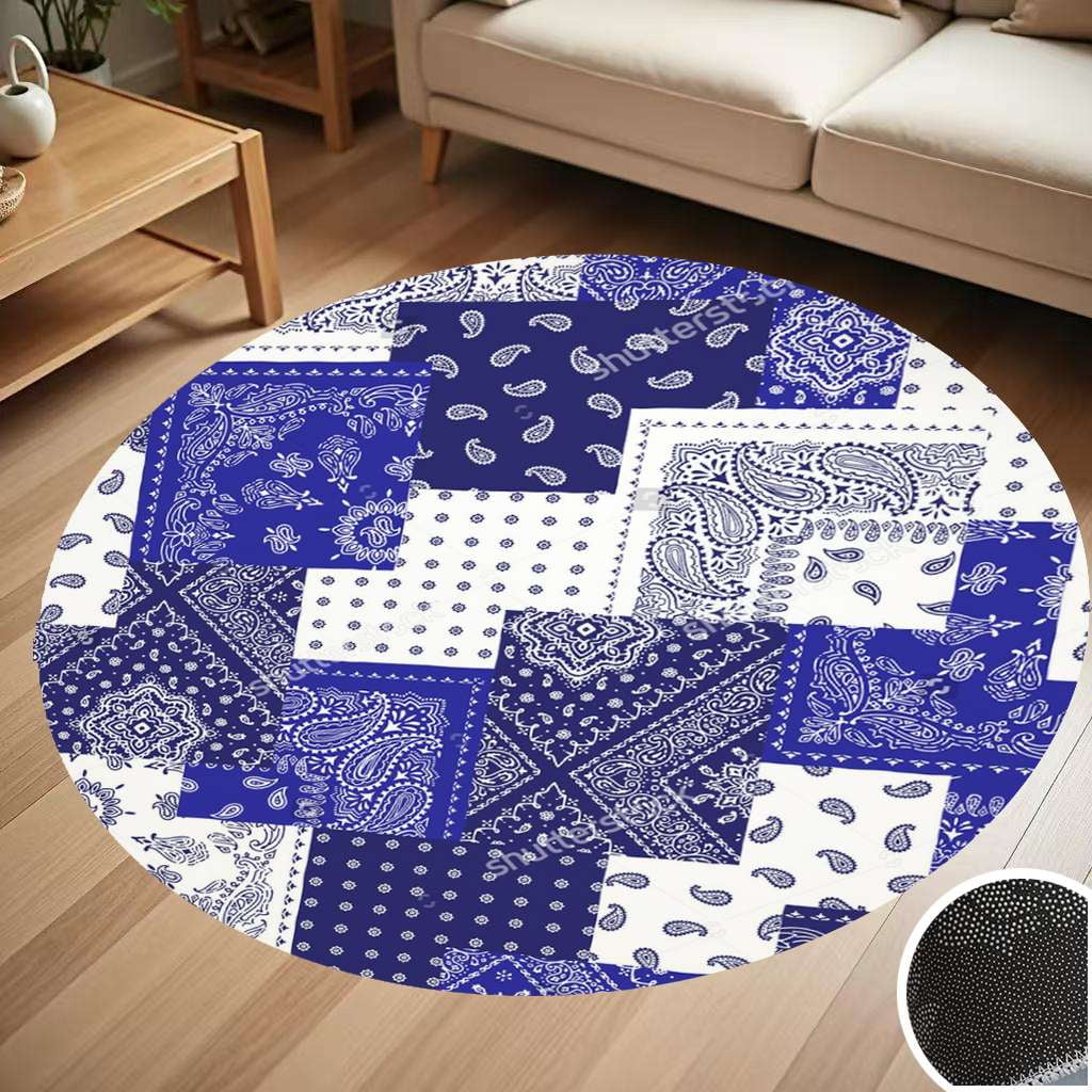 Blue Paisley Bandana Patchwork Round Carpet Living Room Bedroom Home ...