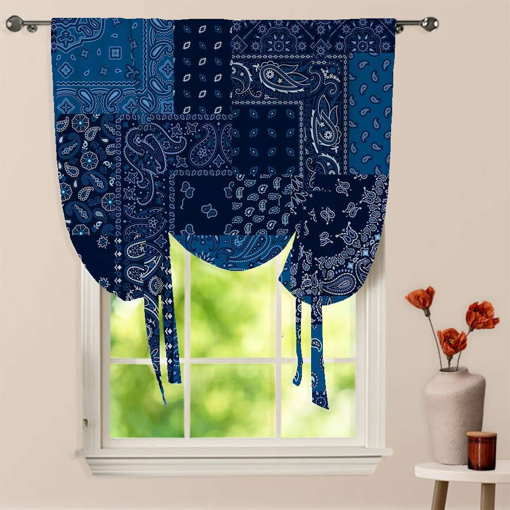 Blue Paisley Bandana Patchwork Window Curtain for Living Room Roman ...