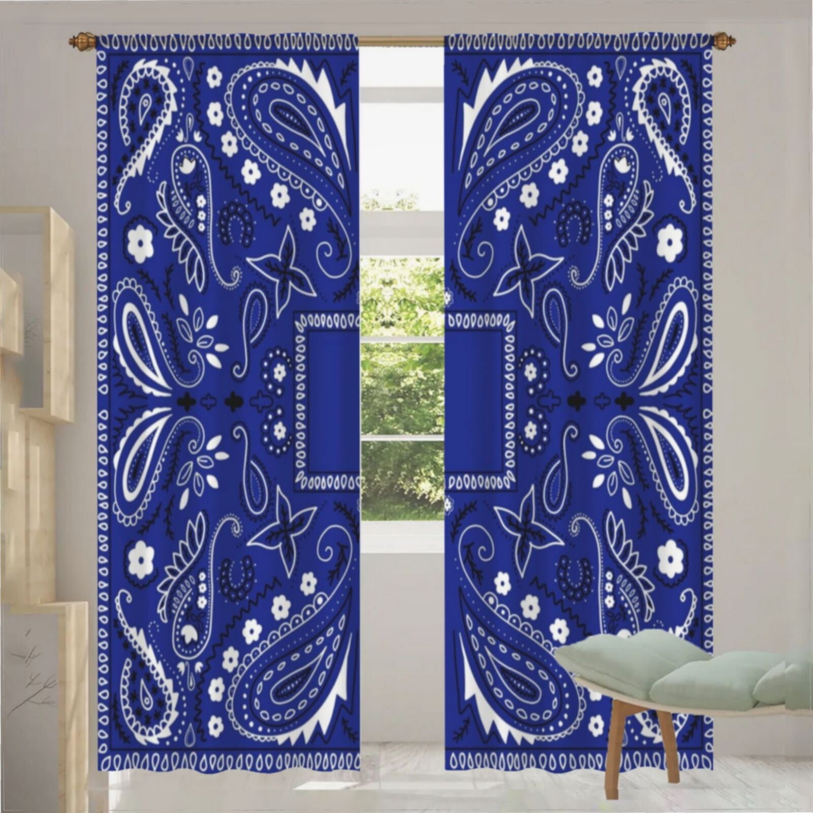 Blue Paisley Bandana Pattern 1 Voile Sheer Curtains Living Room Window ...
