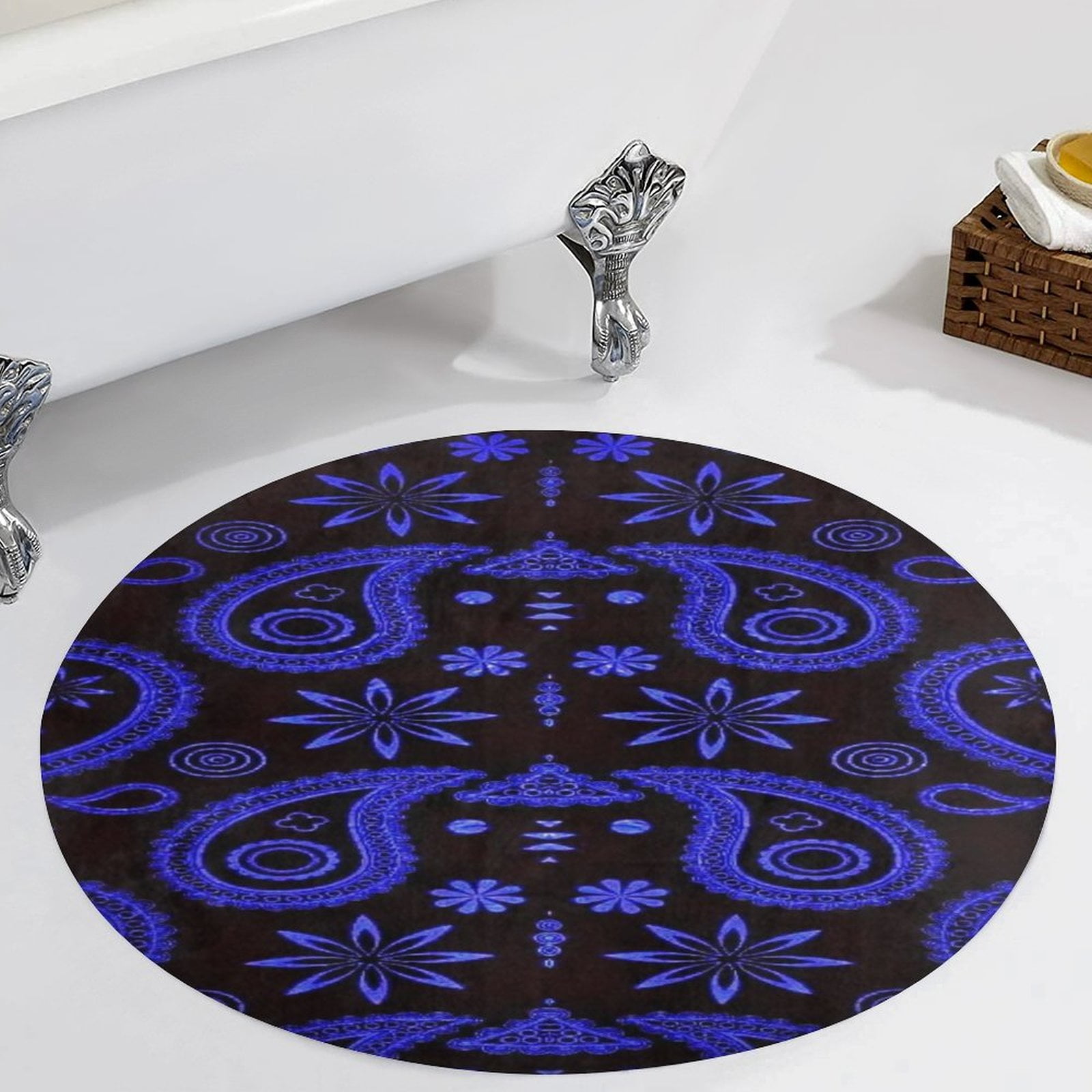 Blue Paisley Bandana Pattern Round Carpet Circle Rug Outdoor Patio Area ...