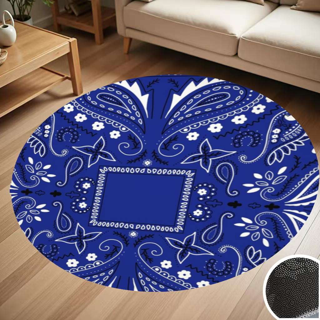 Blue Paisley Bandana Pattern Round Carpet Living Room Bedroom Home ...