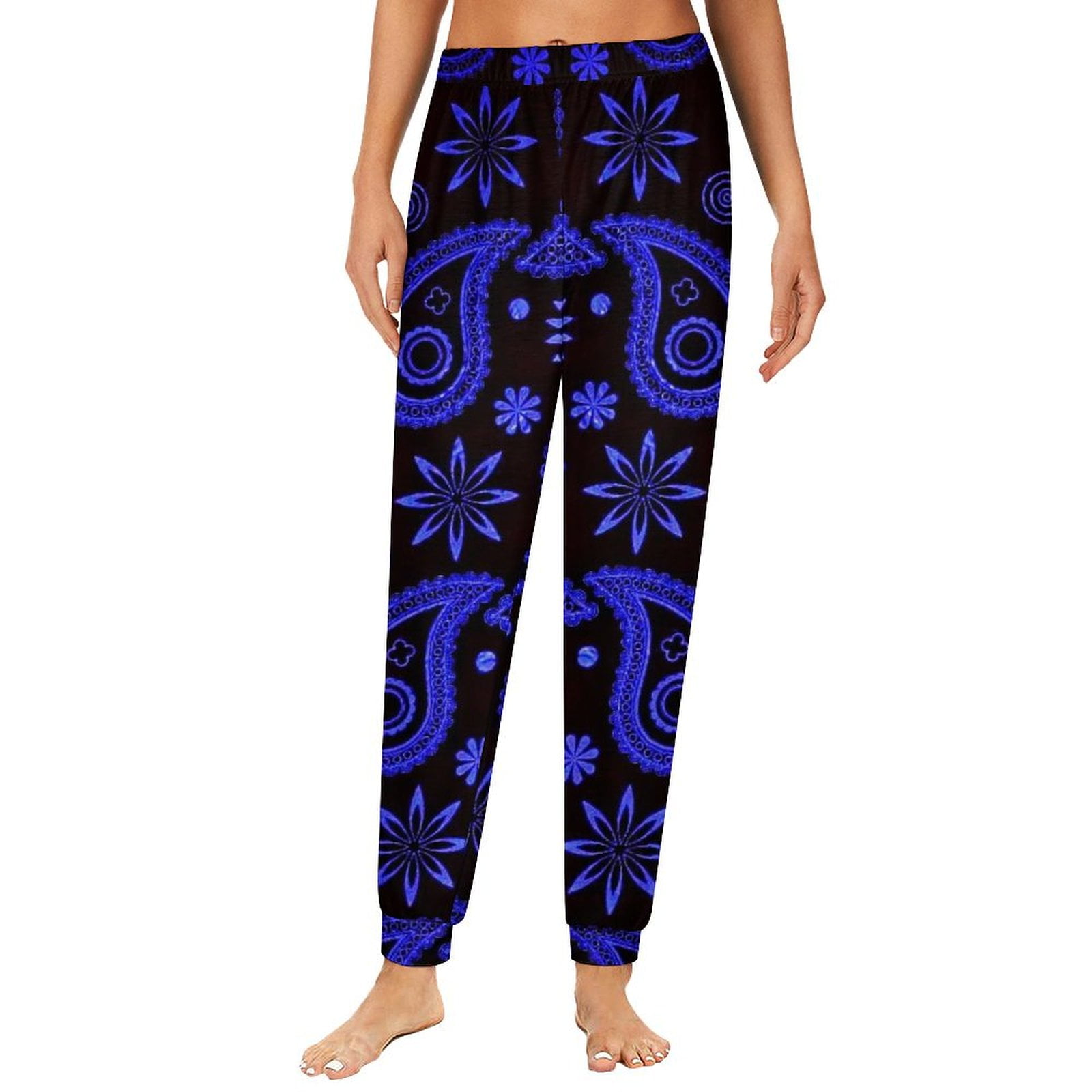Blue Paisley Bandana Pattern Stylish Women's Pajamas Yoga Pants Beach ...