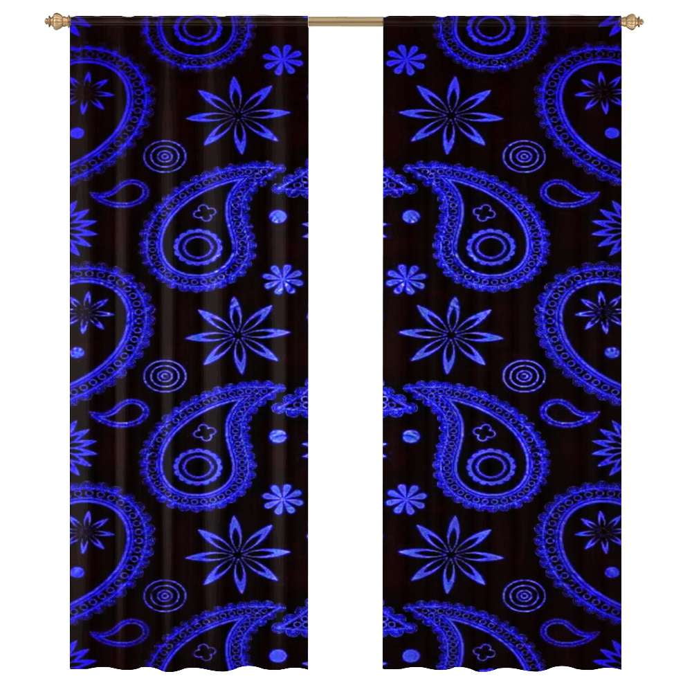 Blue Paisley Bandana Pattern Tulle Curtains For Living Room Chiffon ...