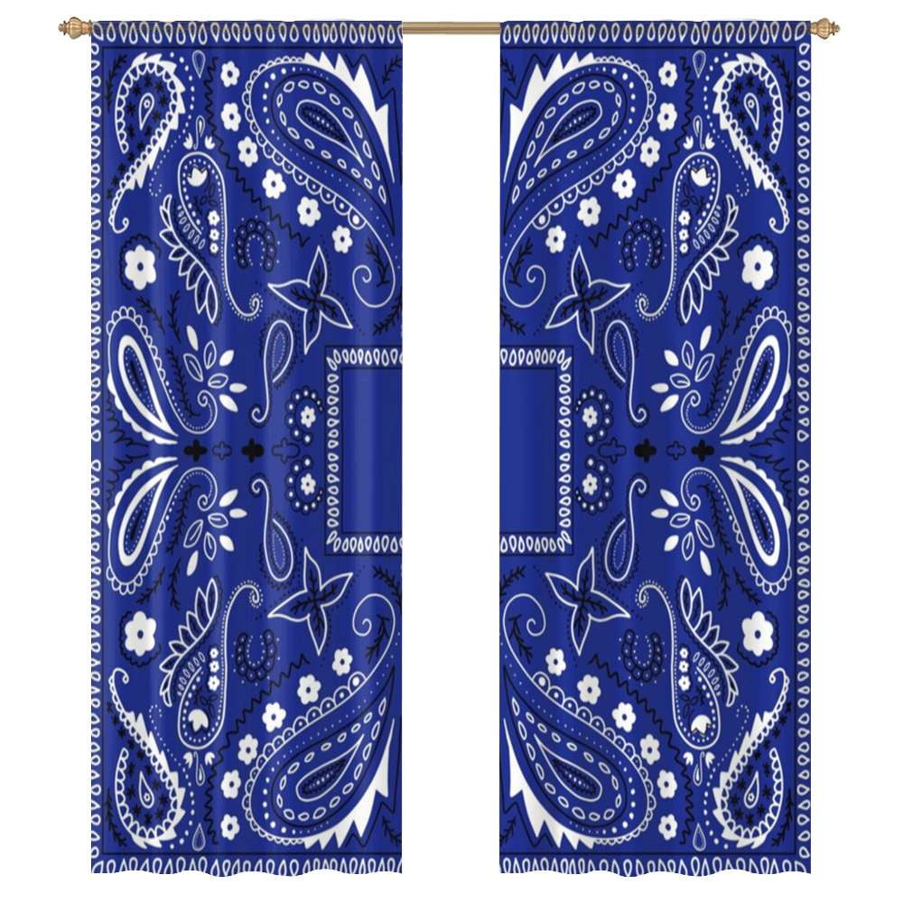 Blue Paisley Bandana Pattern Tulle Curtains For Living Room Chiffon ...