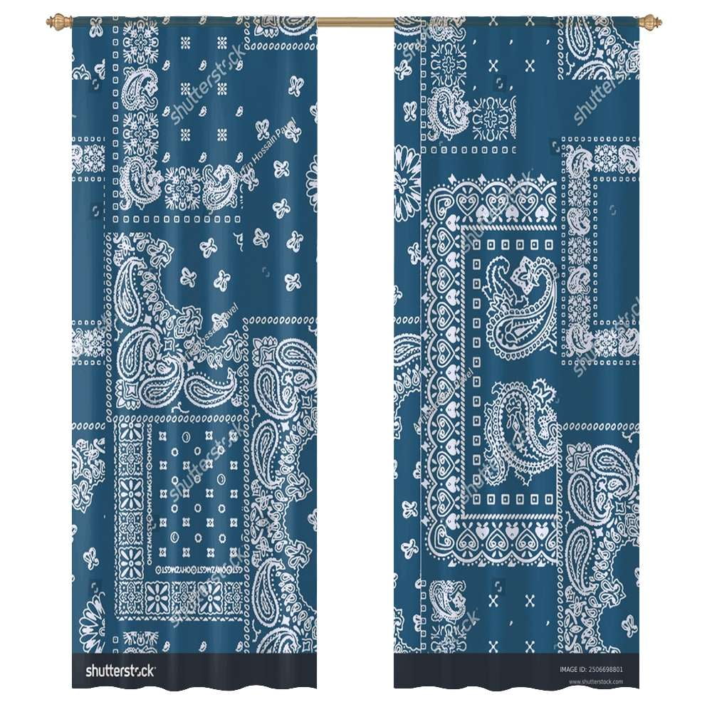 Blue Paisley Bandana Pattern Tulle Curtains For Living Room Chiffon ...