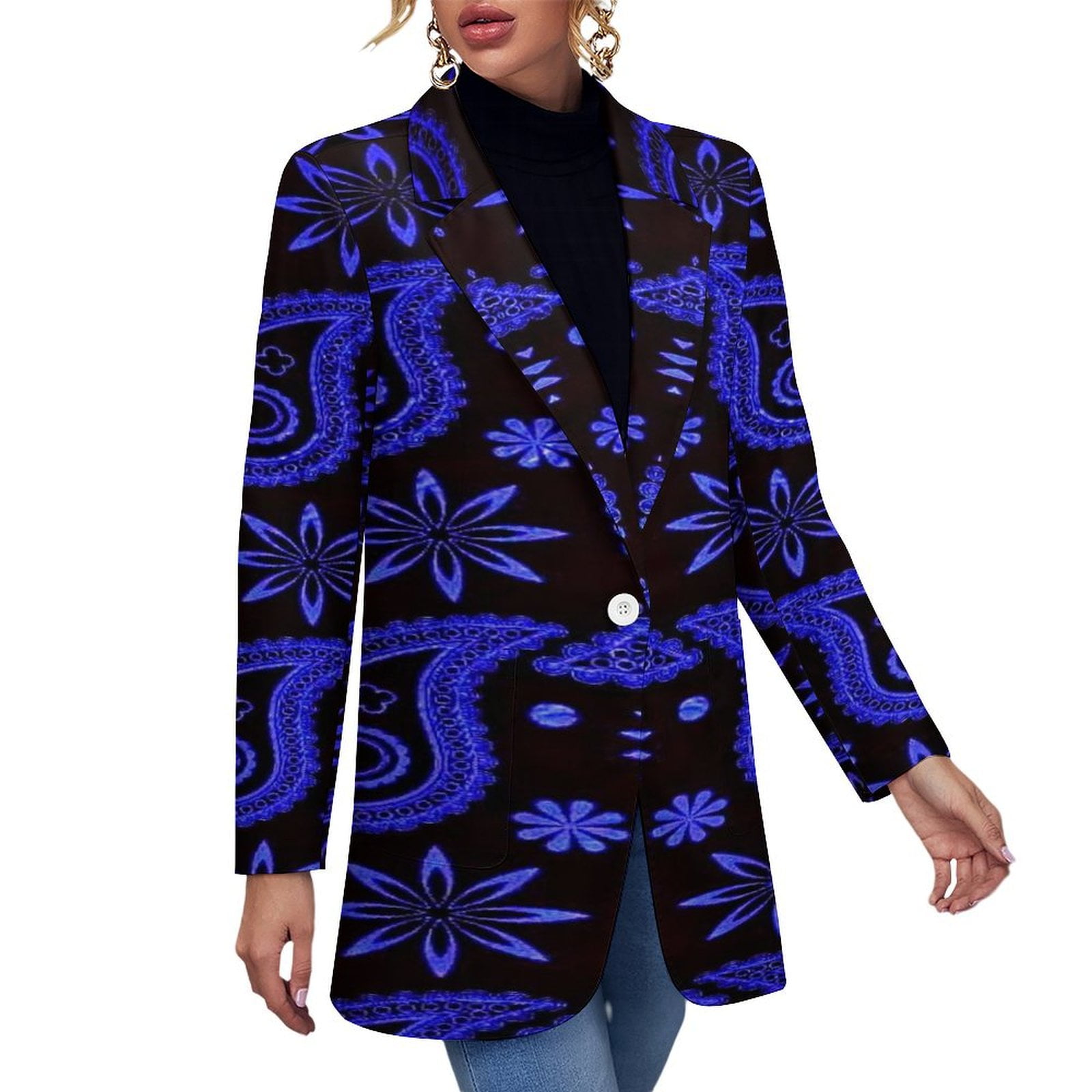Blue Paisley Bandana Pattern Woman Casual Loose Suits Summer Jacket ...