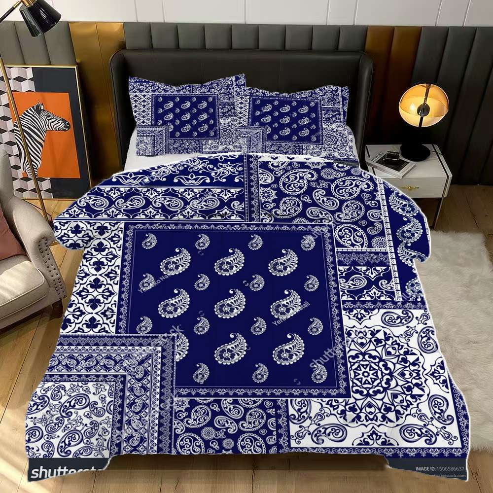 Blue Paisley Bandana Patterns Comforter Set Full Size Bedding Set For ...