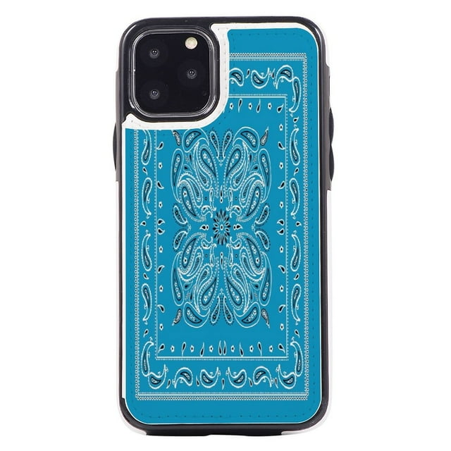 Blue Paisley Bandana Print Leather Wallet Case for iPhone 16 15 14 13 12 11 Pro Max Wallet Case ...