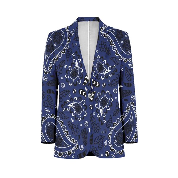 Blue Paisley Bandana Print Mens Suits Shawl Collar Slim Fit Suit Mens ...
