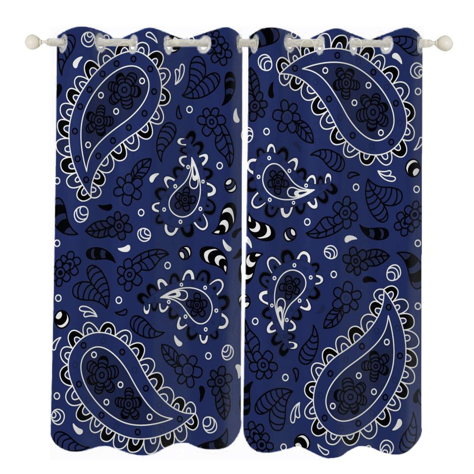 Blue Paisley Bandana Print Sunshade Curtains Home Bedroom Living Room ...