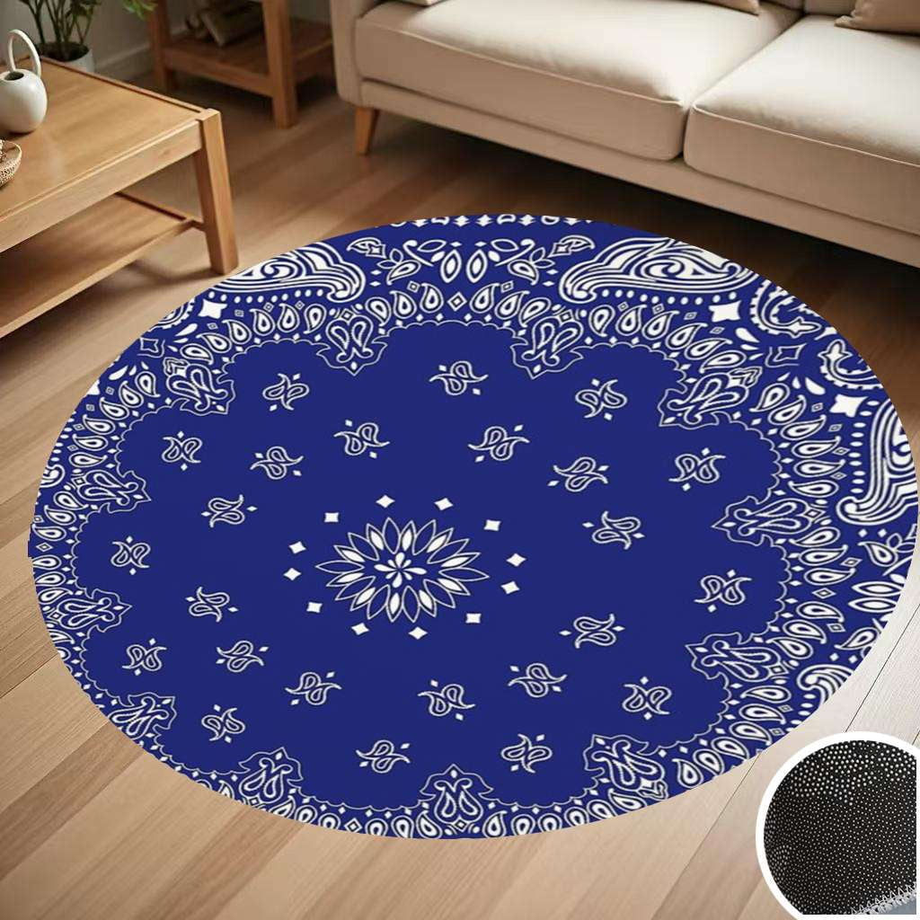 Blue Paisley Bandana Round Carpet Living Room Bedroom Home Decoration ...