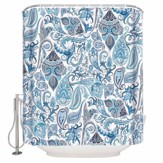 Blue Paisley Bathroom Shower Curtains with 12 Hooks Polyester ...