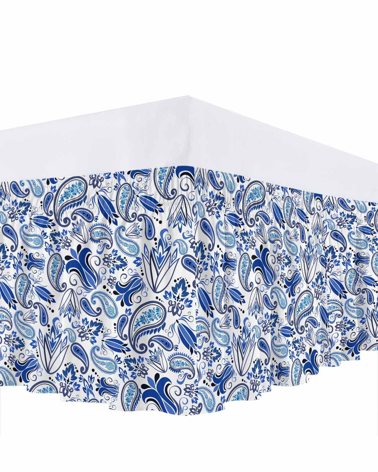 Blue Paisley Bed Skirt King Size 16 Inch Drop, Gradient Flowers ...