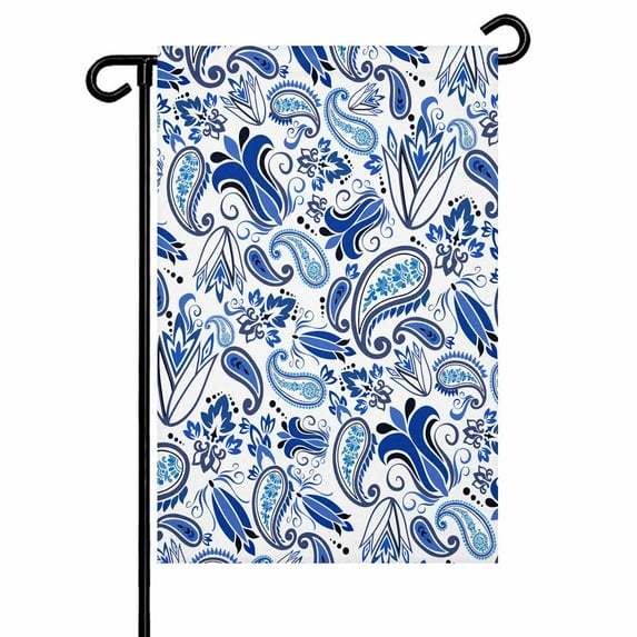 Blue Paisley Boho Garden Flags for Outside Abstract Retro Floral Double ...