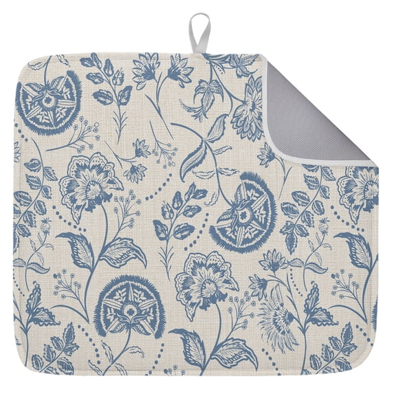 Blue Paisley Dish Drying Mat for Kitchen Counter,Vintage Boho Flower ...
