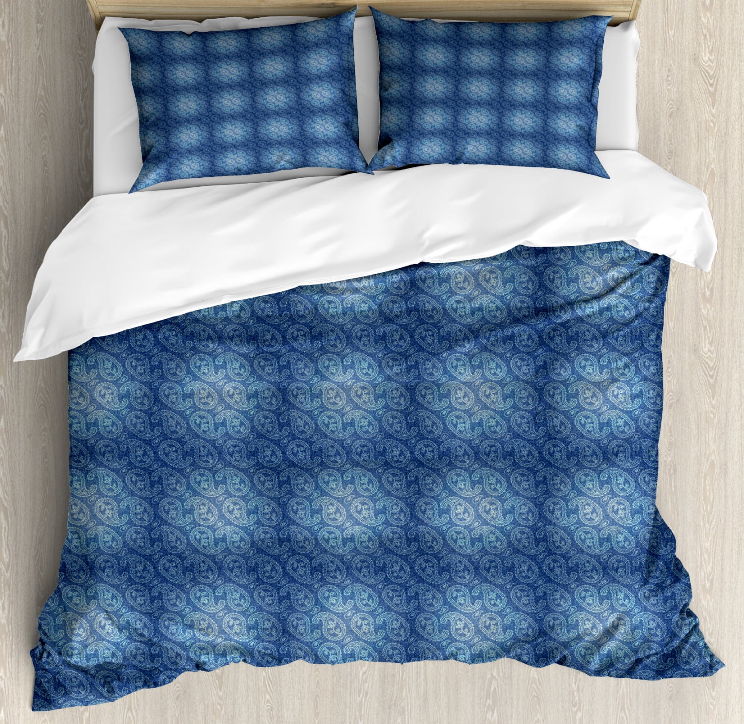 Blue Paisley Duvet Cover Set, Rhythmic Buta Motifs Curvy Elements ...